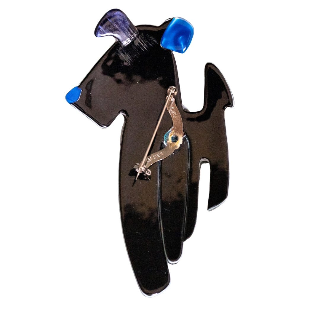 Lea Stein Signed Ric The Dog Brooch Pin - Dark Green & Blue